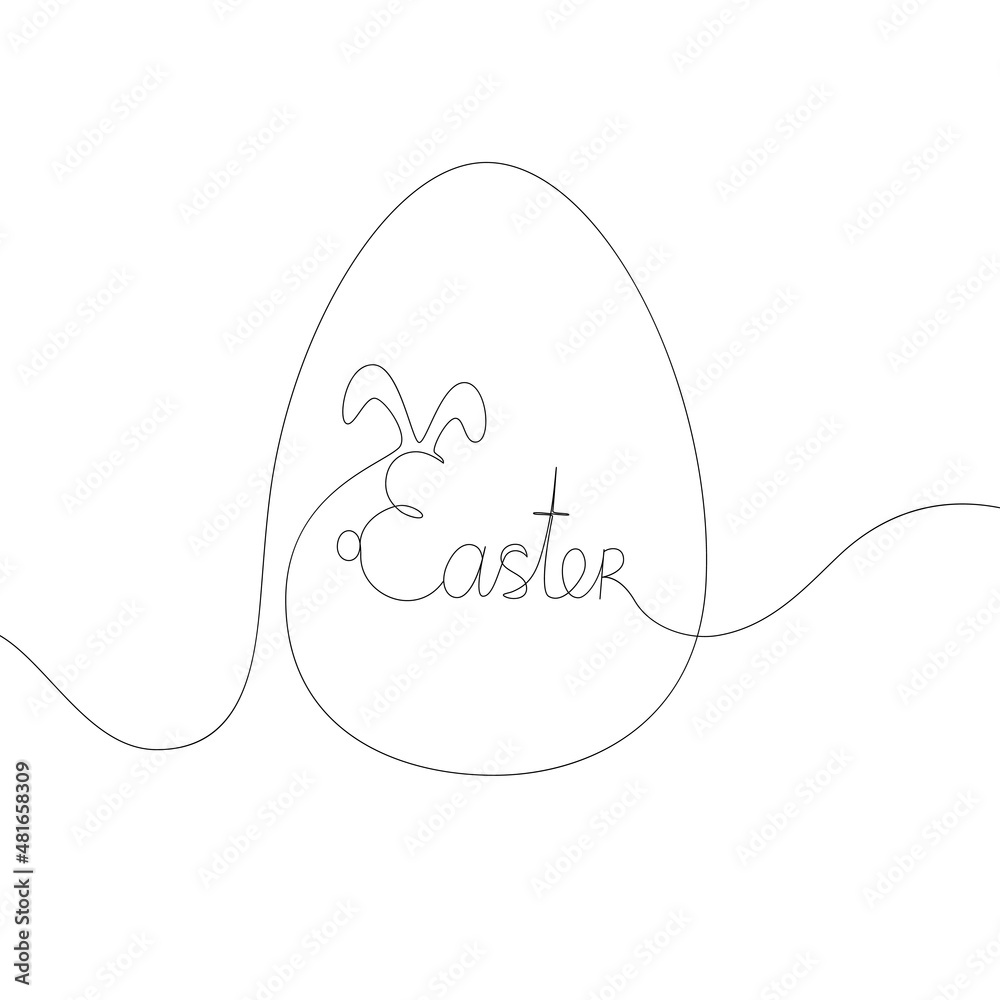 Easter egg drawing vector. Continuous single one line art style ...