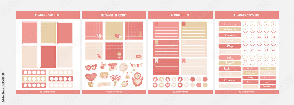 Printable Valentine Sticker Set for Planner with Pink and Cream Color ...