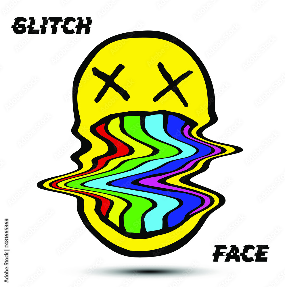 Glitch Face. Hand drawn funny vector illustration of an abstract ...