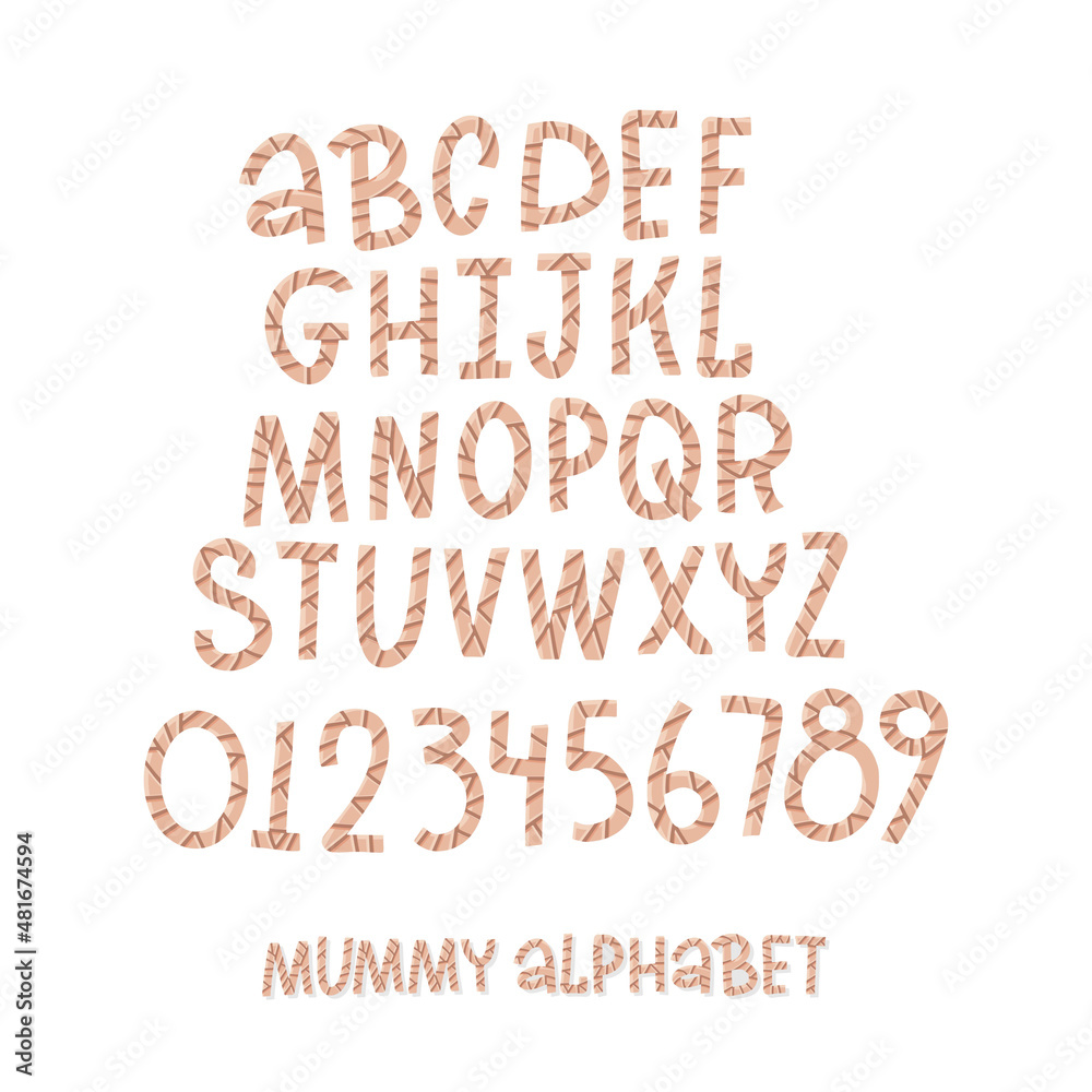 Cute Mummy font. Alphabet made of bandages. Monster zombie Letter of ...