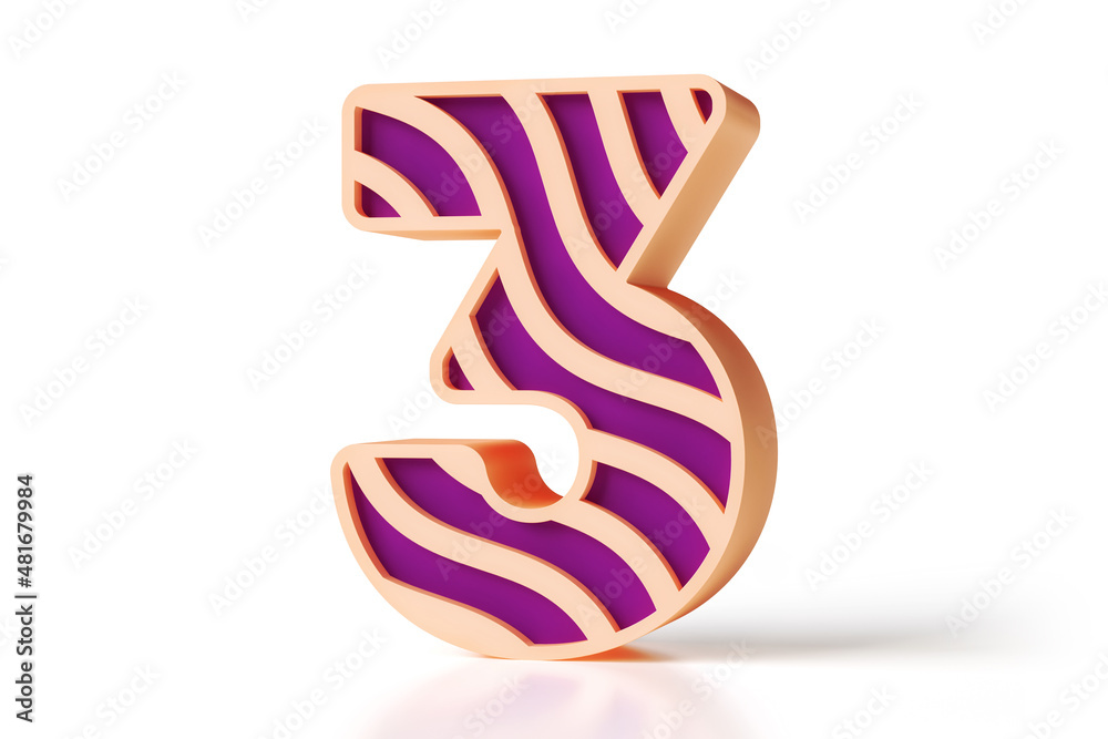 3D wavy numbering with relief. Digit number 3 great for text ...