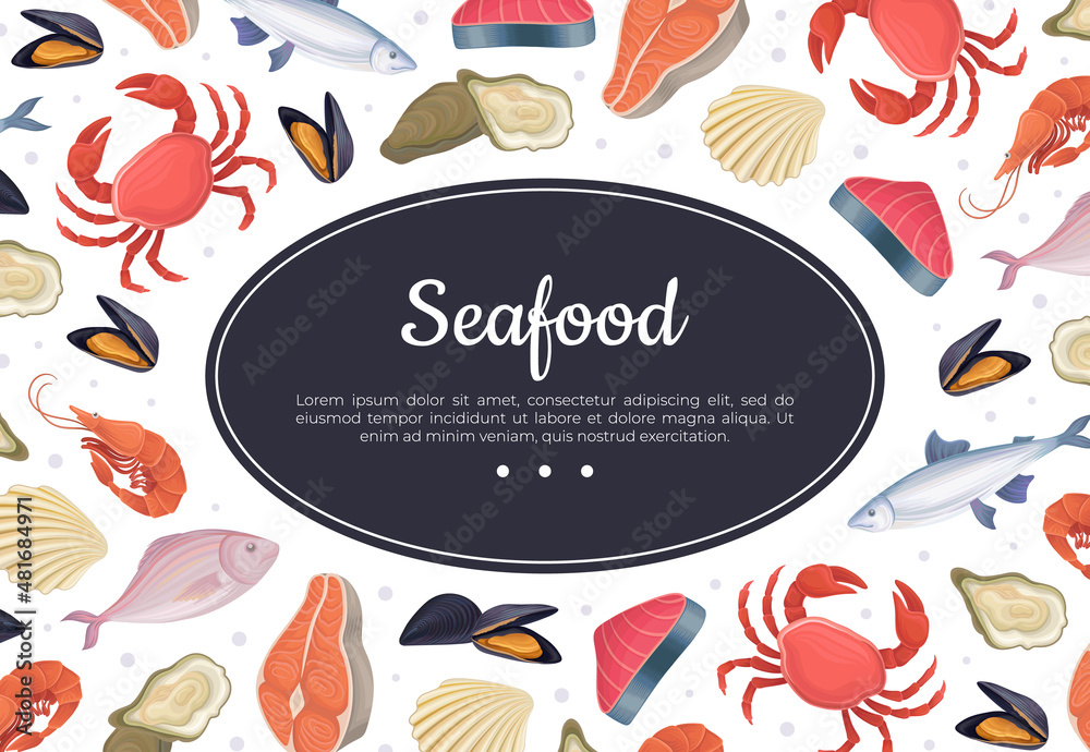 Seafood banner template. Restaurant or fishery product market ...