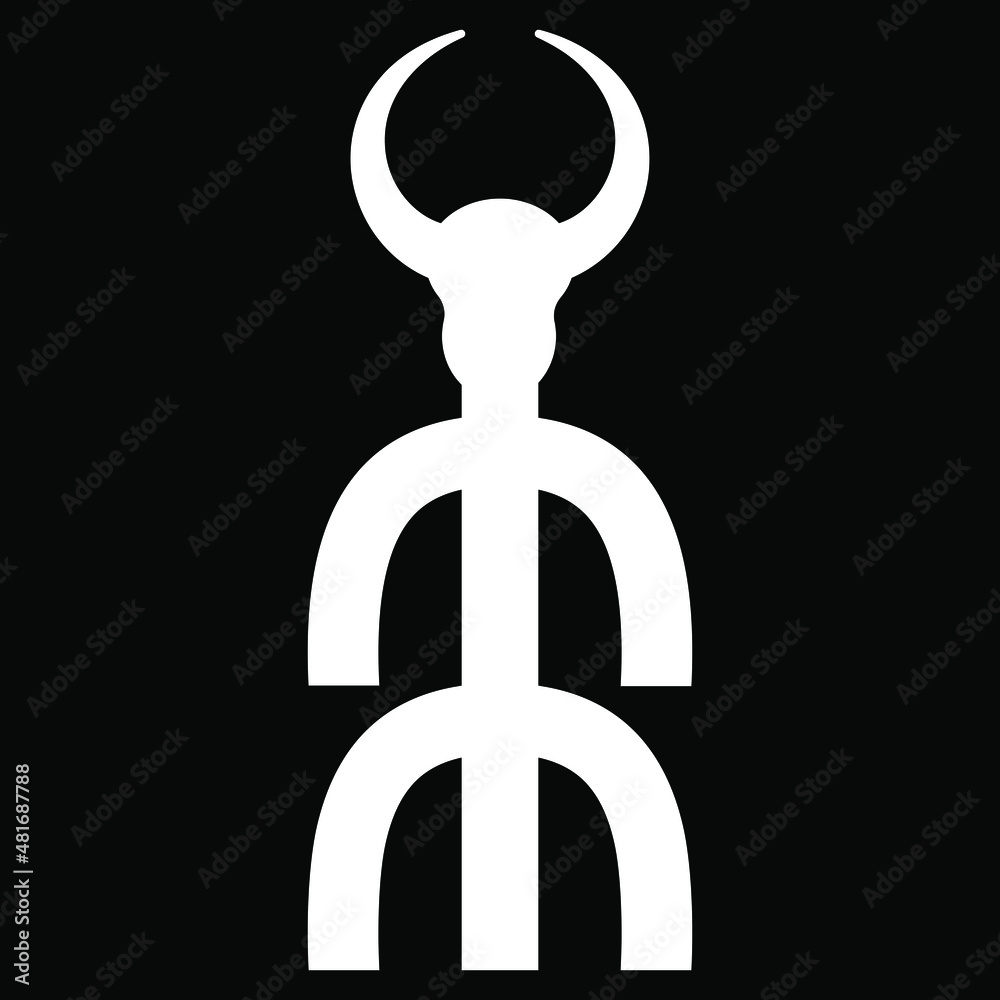 Stylized figure of god Baal Hadad. Horned man with bull head. Mythology ...