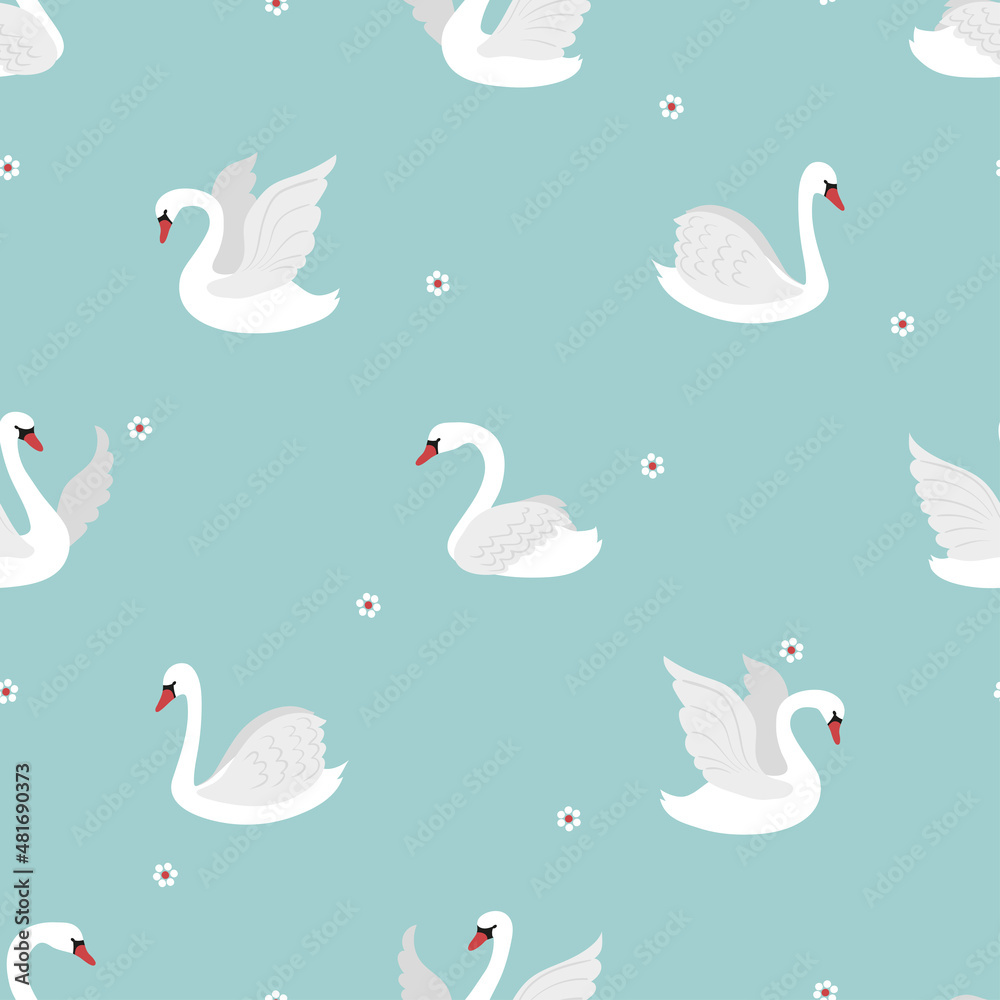 Seamless beautiful swan pattern. Vector birds illustration. Stock ...