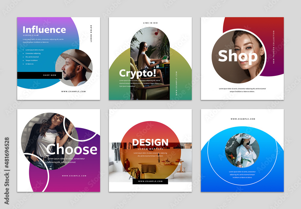 Modern Gradient Social Media Layouts with Circular Shapes Stock ...