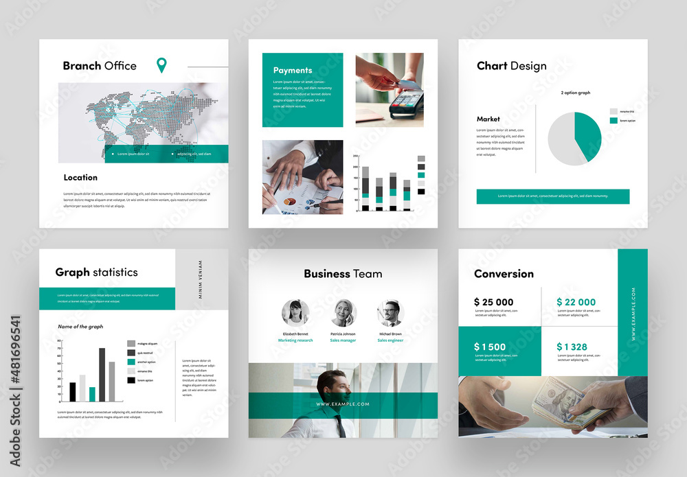 Teal Business Social Layouts with Editable Charts Stock Template ...