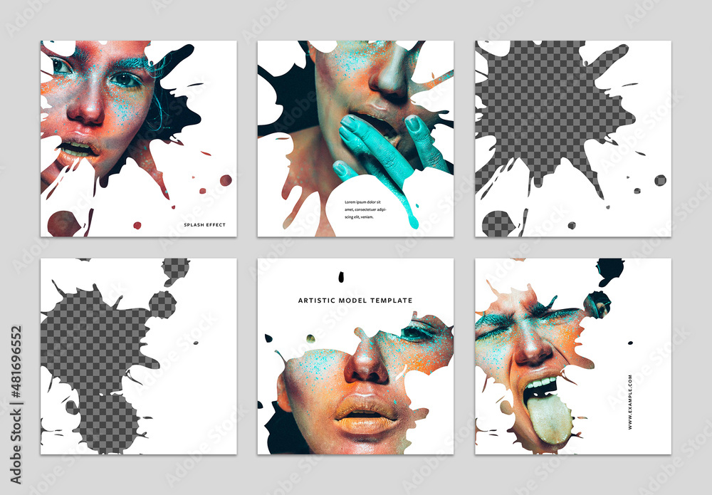 Square Social Media Layouts with Splash Photo Placeholders Stock ...