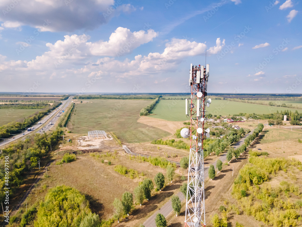 Telecommunication antenna cell tower of 4G and 5G. Base Transceiver ...