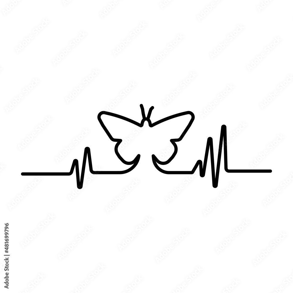 Vector illustration of butterfly and pulse on white background Stock ...