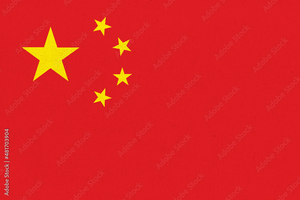 flag of China. National Chinese flag on fabric surface Stock Photo ...