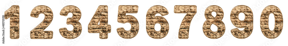 Set of arabic numbers, natural limestone texture, isolated on white ...