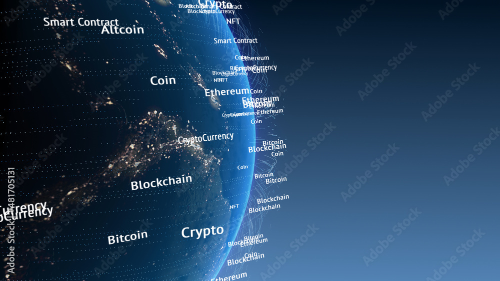 Global crypto currency and blockchain background with copy space Stock ...