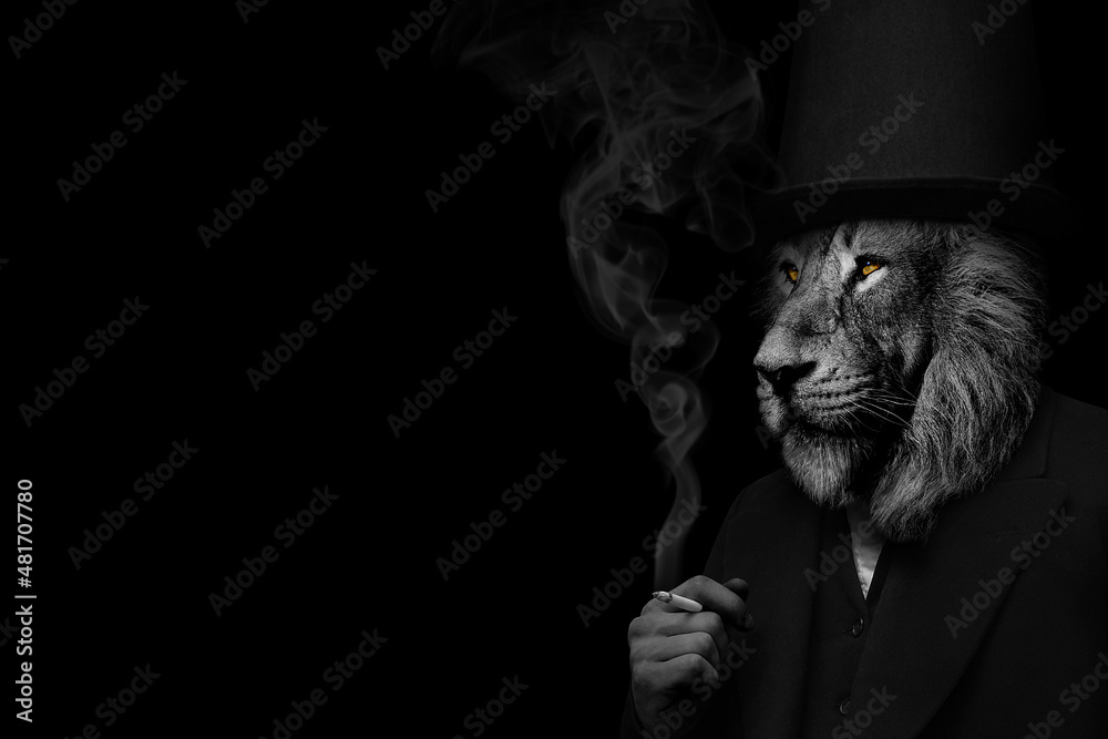 Man in the form of a Lion face , The lion person smoking , animal ...