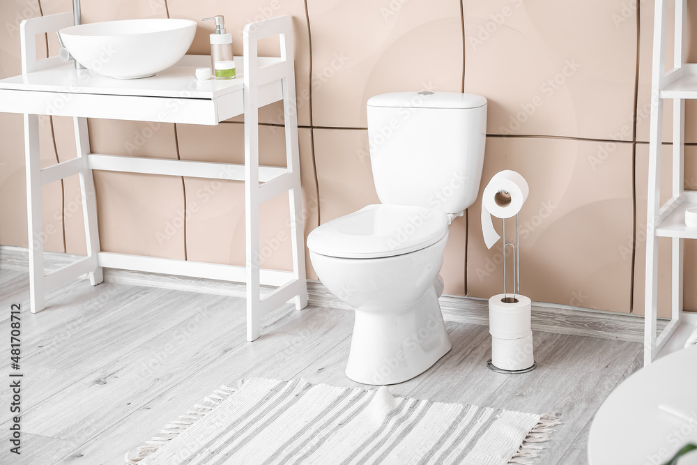 Poster Interior of modern restroom with toilet bowl – Muurposter ...