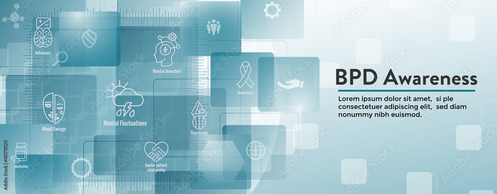 BPD - Borderline Personality Disorder icon set with web header banner ...
