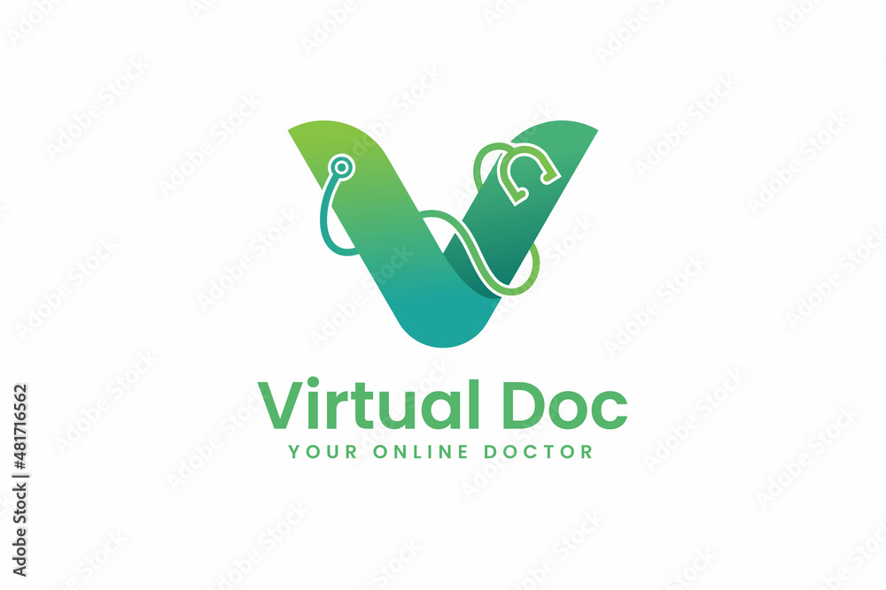 Virtual Doctor Minimal V Letter Creative Logo Design Concept and Vector ...