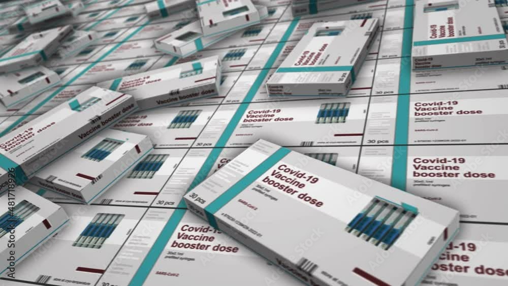 Covid-19 vaccine booster dose pack production line. Coronavirus sars ...