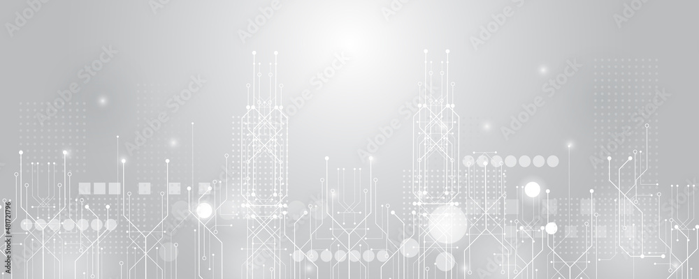 Grey white Abstract technology background, Hi tech digital connect ...