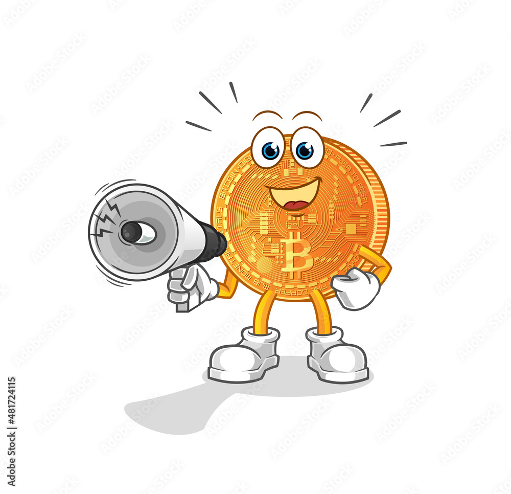 bitcoin holding hand loudspeakers vector. cartoon character Stock ...