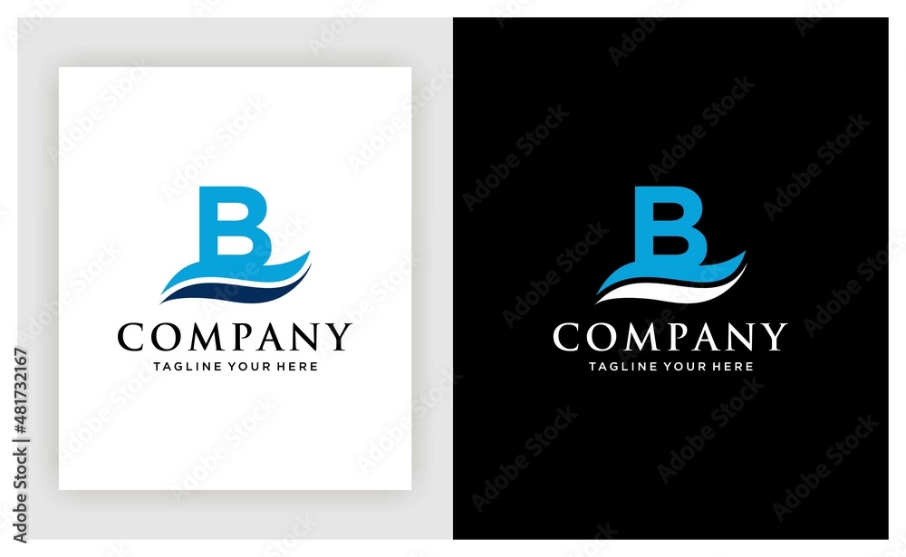 Blue wave logo design, letter b with wave water shape, line and wave ...