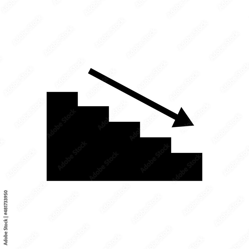 Ladder down icon. Arrow sign. Exit symbol. Business background. Simple ...