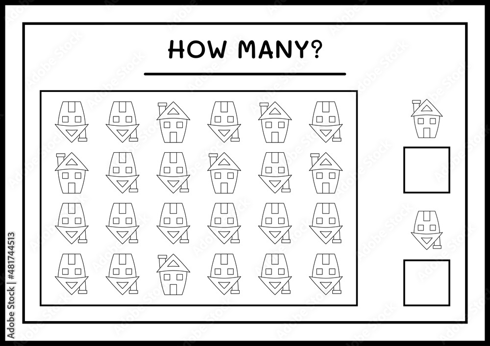 How many House, game for children. Vector illustration, printable ...
