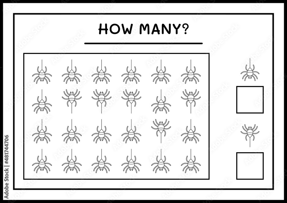 How many Spider, game for children. Vector illustration, printable ...