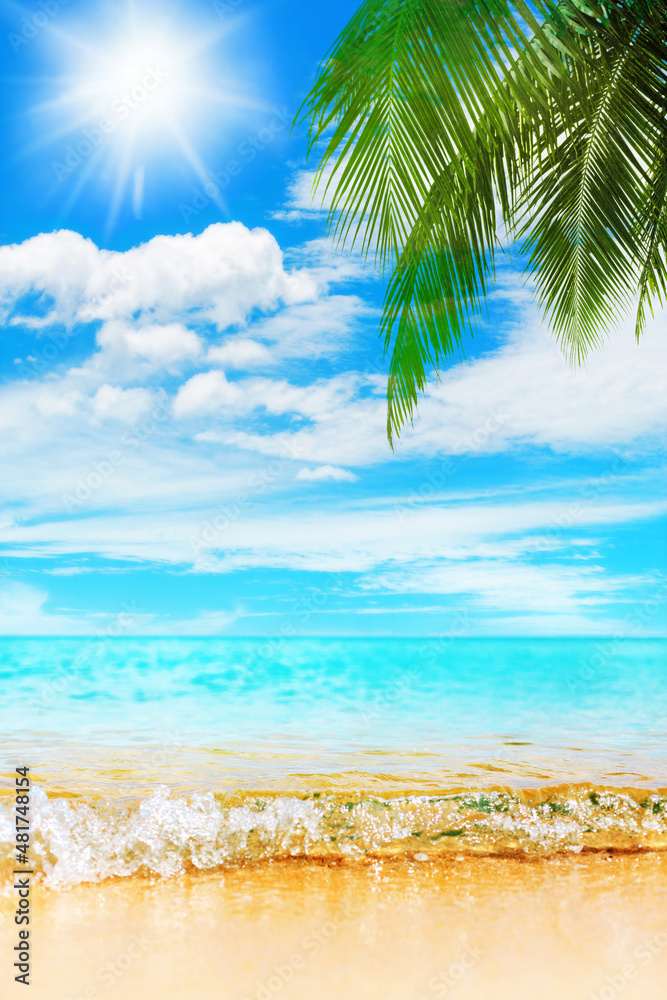 Tropical island paradise beach nature, blue sea wave, ocean water ...