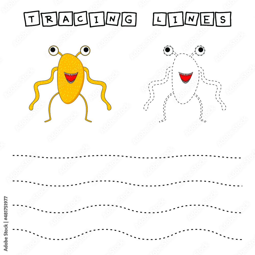 Tracing lines game with funny monsters. Worksheet for preschool kids ...
