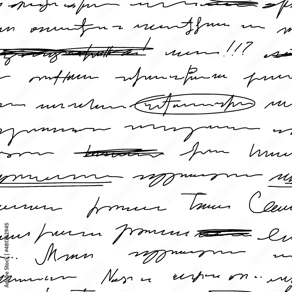 Vector seamless pattern of unreadable text. Abstract handwritten text ...