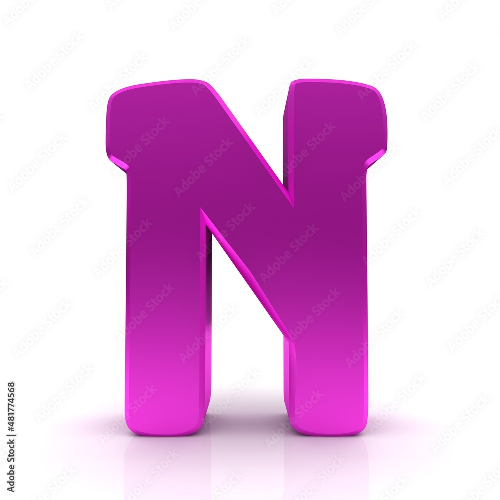 N letter pink capital letter sign 3d rendering graphic illustration ...