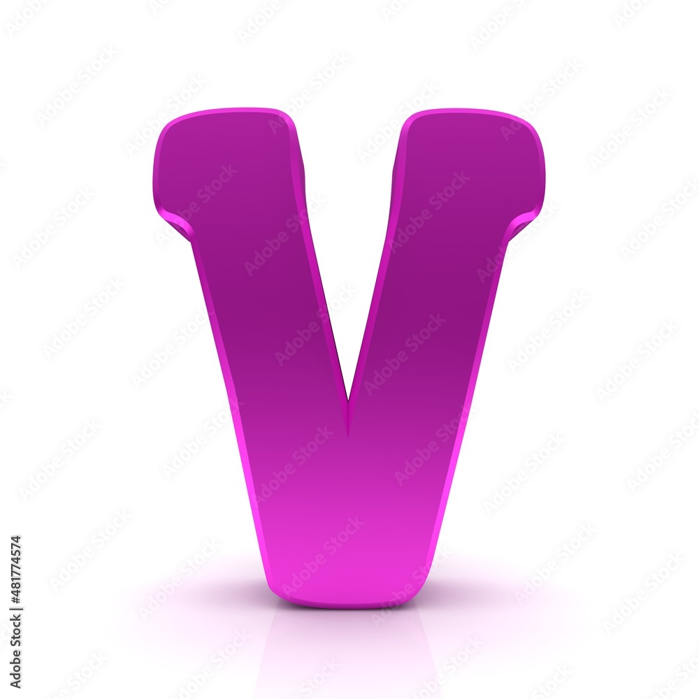 V letter pink capital letter sign 3d rendering graphic illustration ...