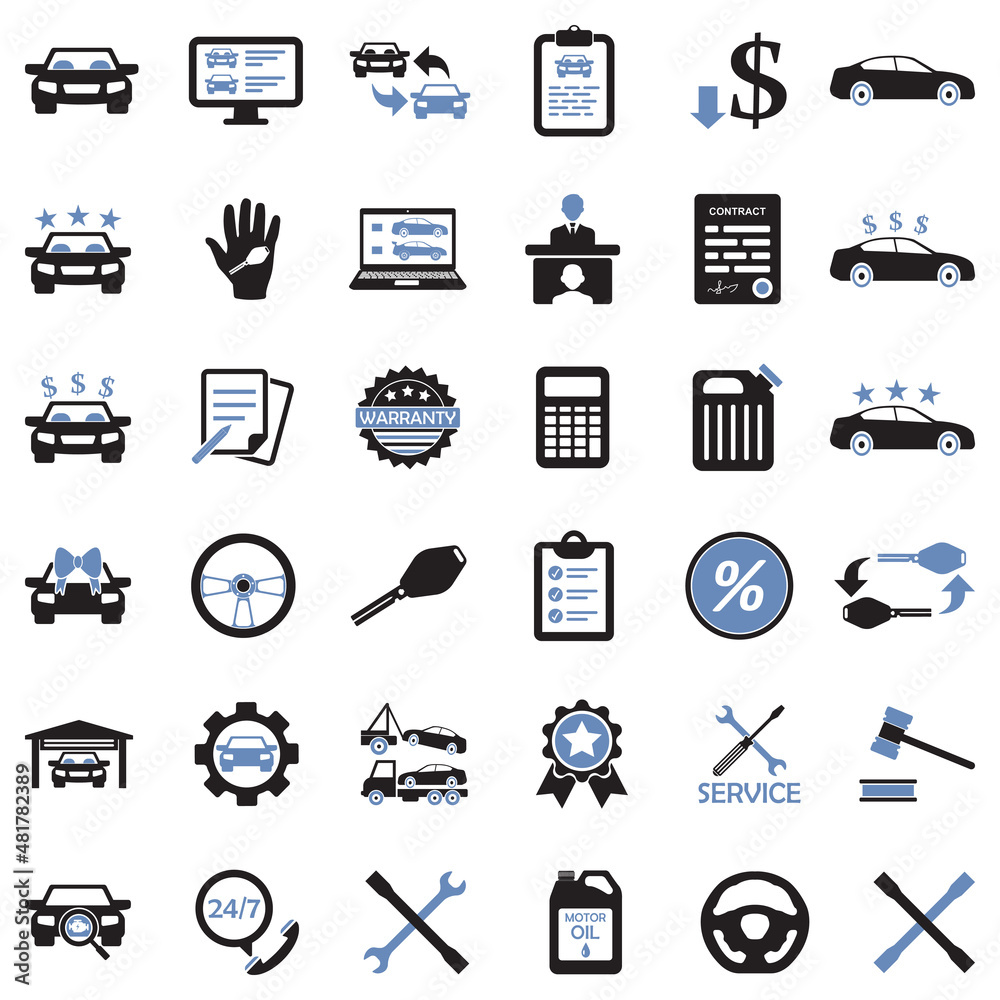 Car Dealer Icons. Two Tone Flat Design. Vector Illustration. Stock ...