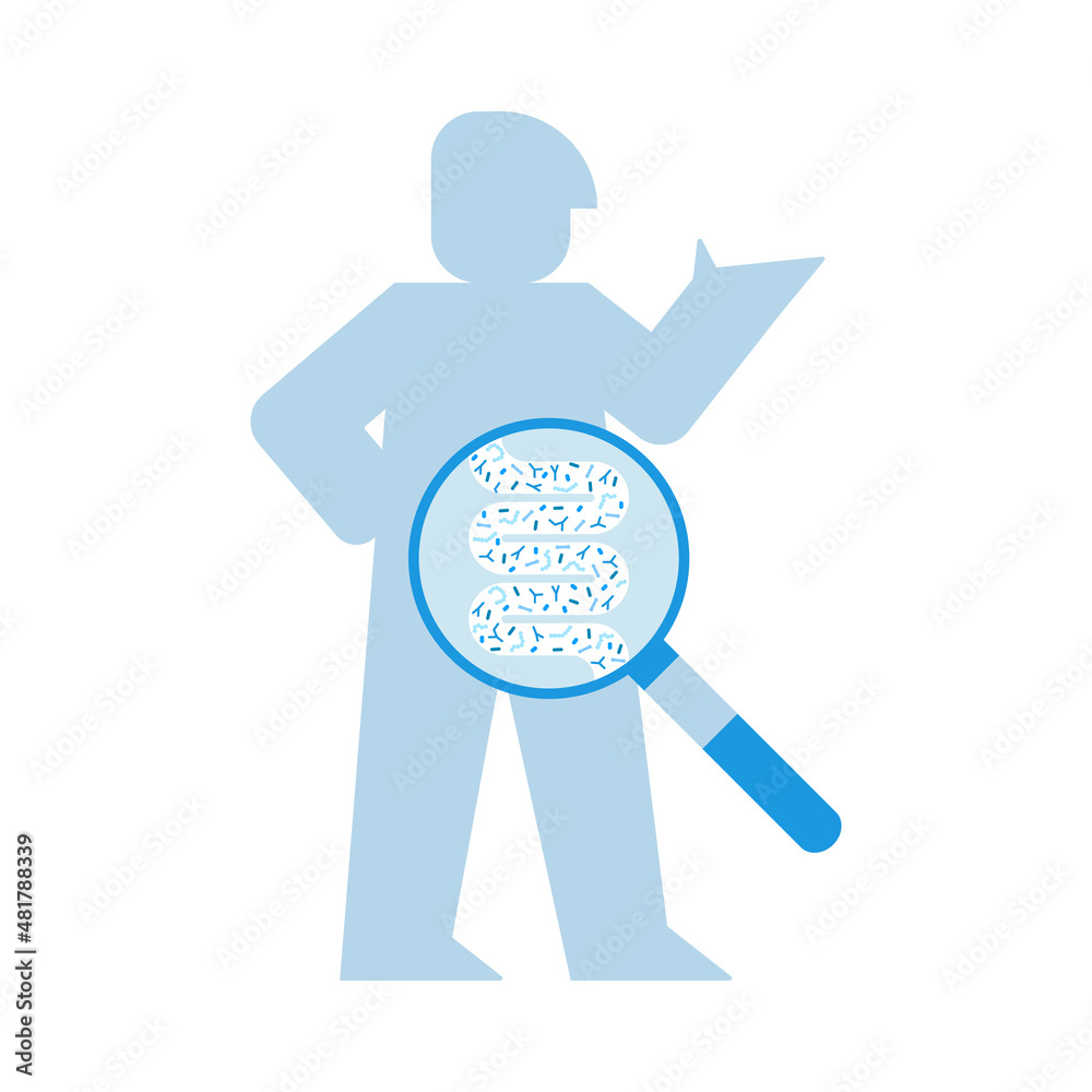 Gut microbiome in human body. Intestine microbiota with healthy ...