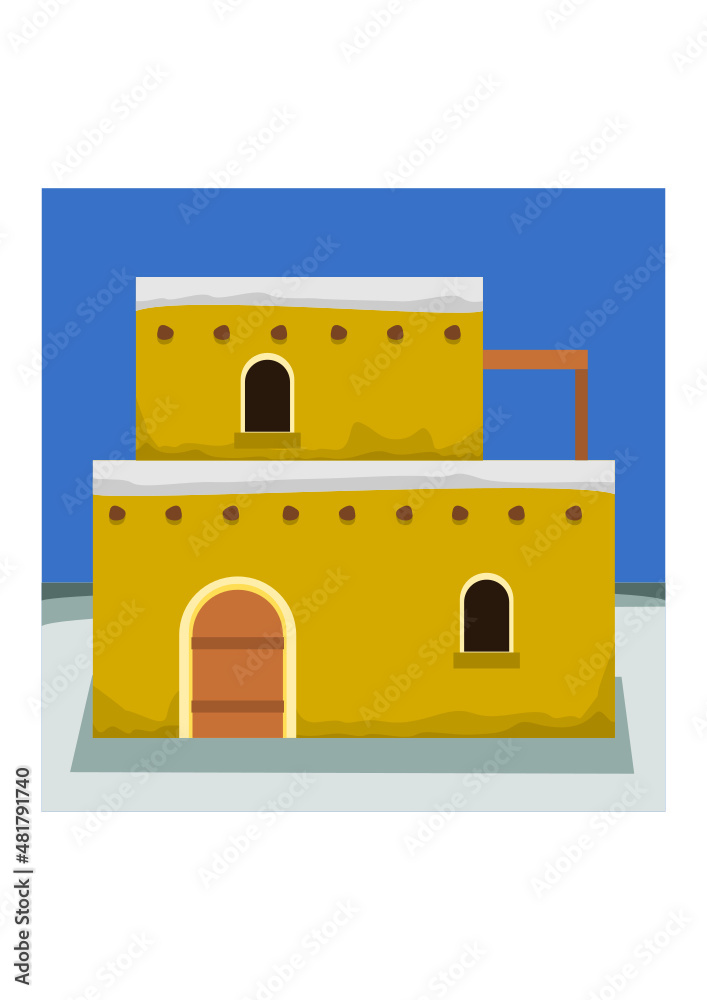 Editable Traditional Simple Two Floors Arab House Vector Illustration ...