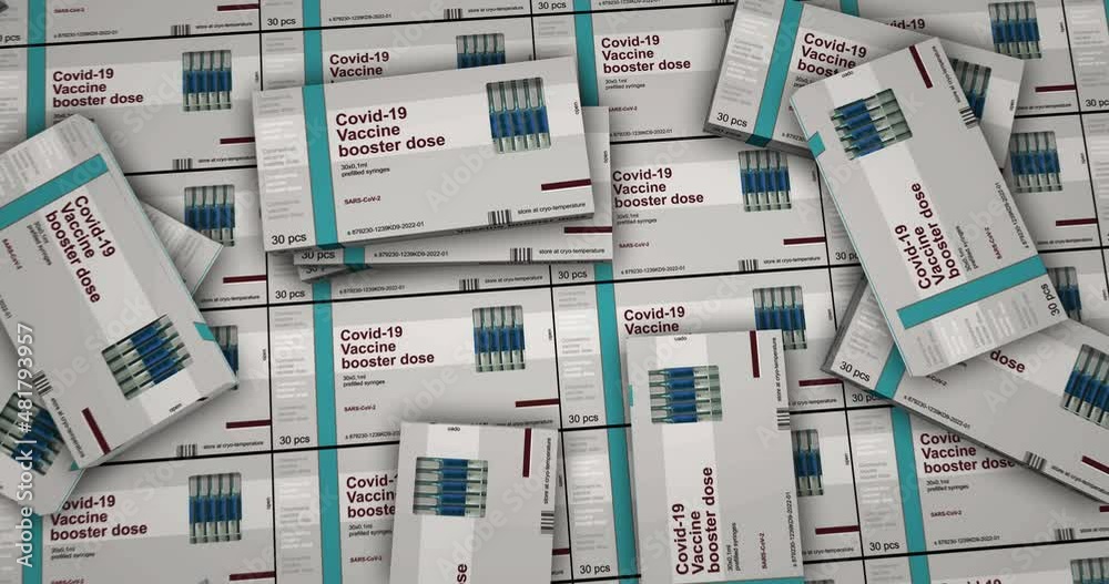 Covid-19 vaccine booster dose pack production line. Coronavirus sars ...