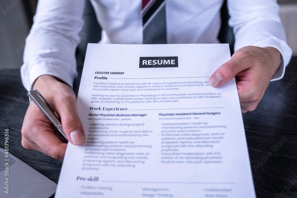 business man submitting resume to submit job application, head of ...