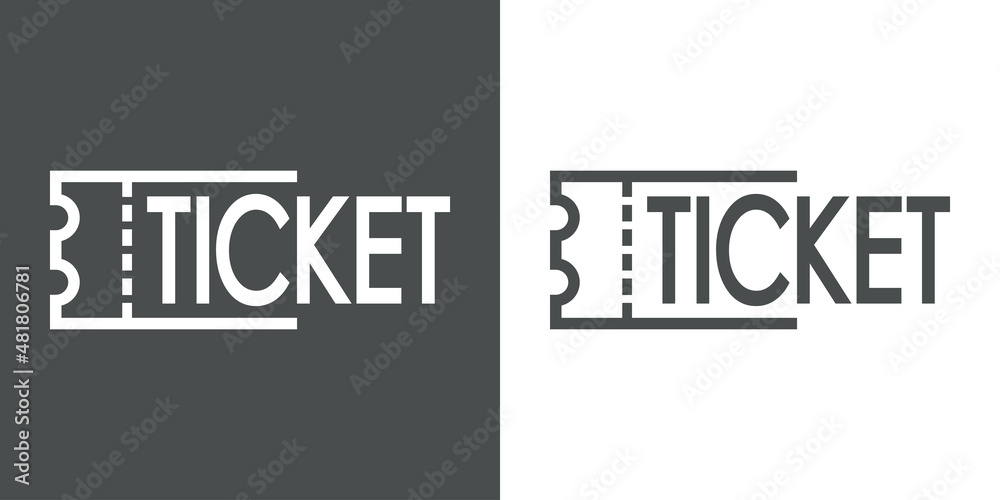 Logo compra entrada. Icono con texto ticket con líneas en fondo gris y ...