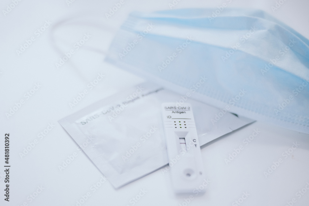 Closeup view of SARS-CoV-2 rapid antigen test nasal. Self test verifies ...