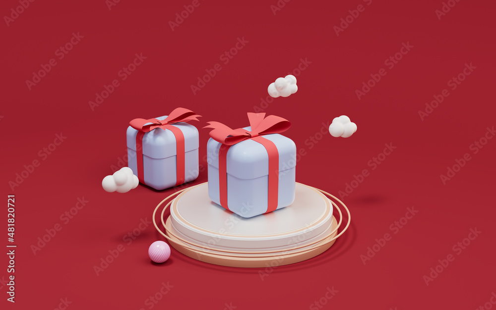 Gifts and stage with red background, 3d rendering. Stock Illustration ...