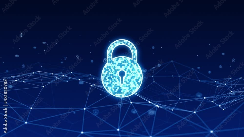 Motion graphic of Blue security key logo with line connection and ...