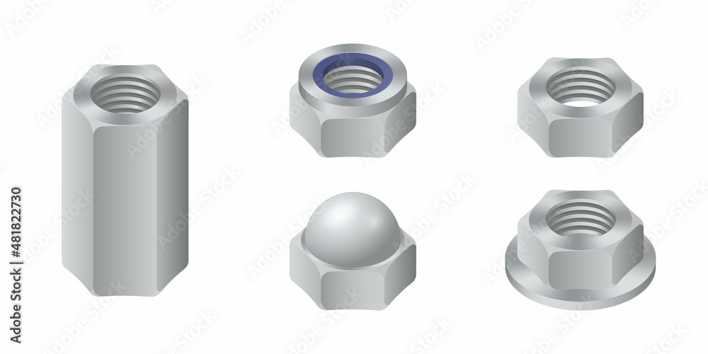 Isometric vector illustration steel nuts isolated on white background ...