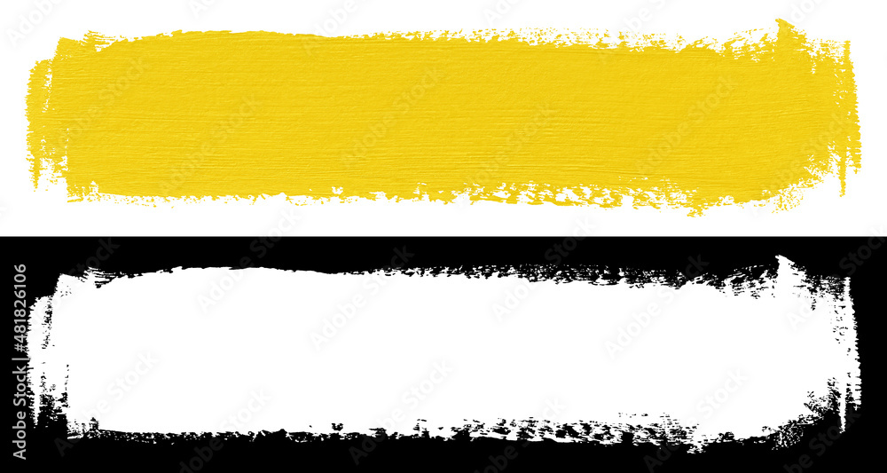Yellow stroke of paint brush texture isolated on white background with ...
