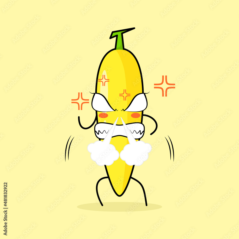 cute banana character with angry expression. nose blowing smoke, eyes ...