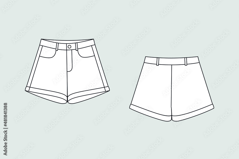 Shorts vector template isolated on a grey background. Female model ...