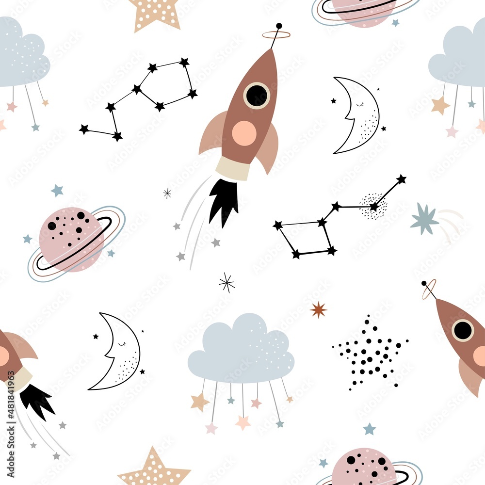 Space seamless pattern for kids, children.Wallpaper nursery room ...