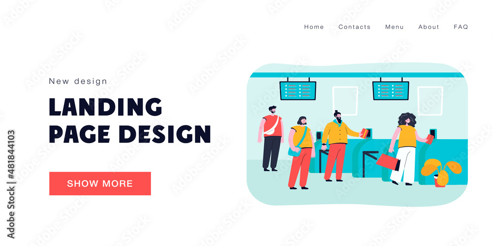 Passengers standing with tickets in line at automatic fare gate ...