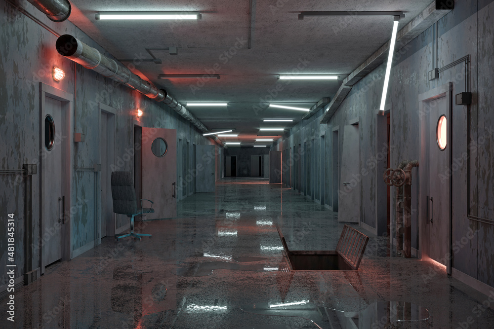 Emergency bunker corridor of the secret laboratory Stock Illustration ...