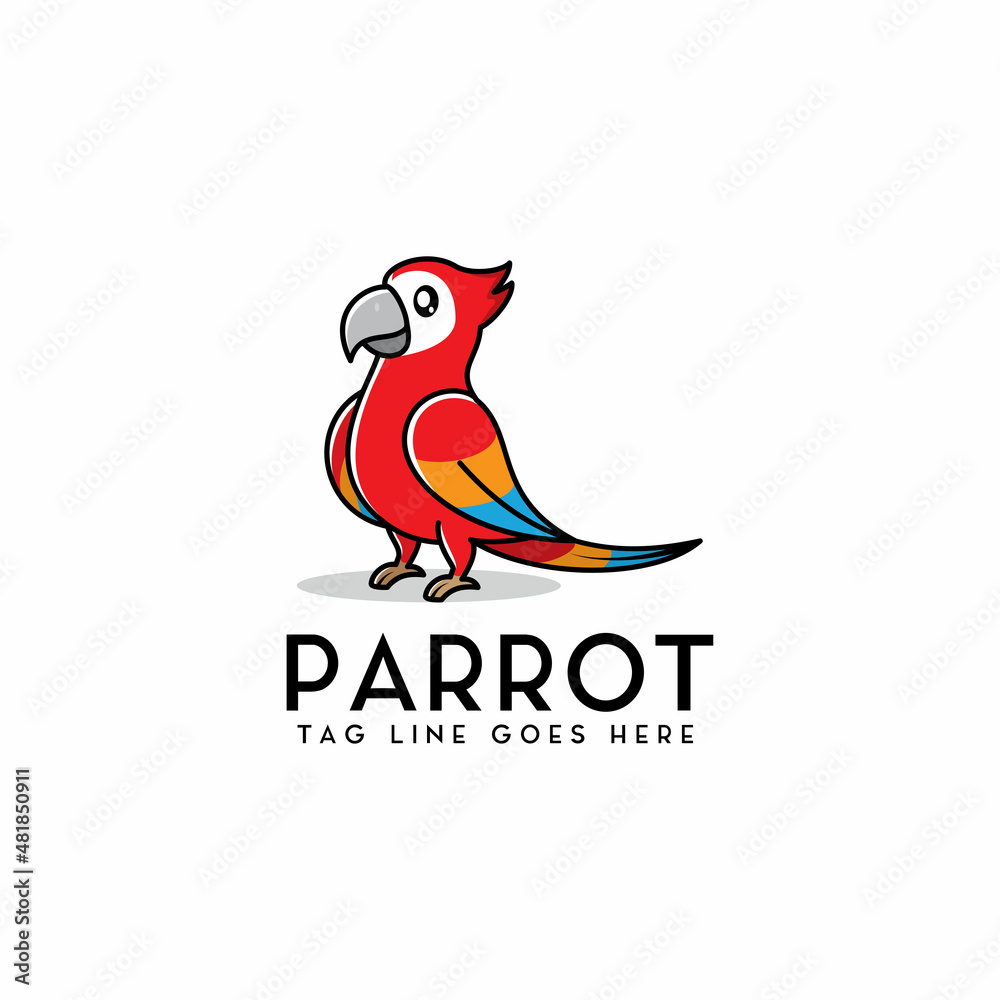cute parrot logo design, colorful bird vector illustration, cartoon ...
