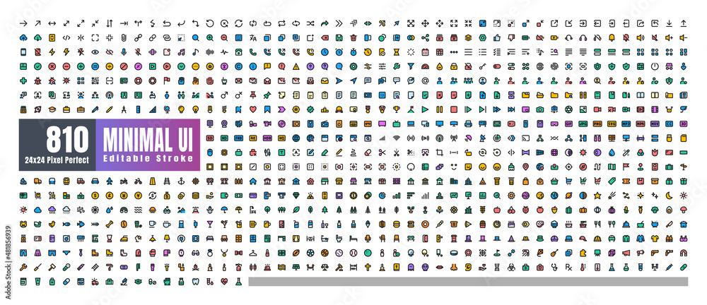 24x24 Pixel Perfect. Basic User Interface Essential Set. 200 Flat ...